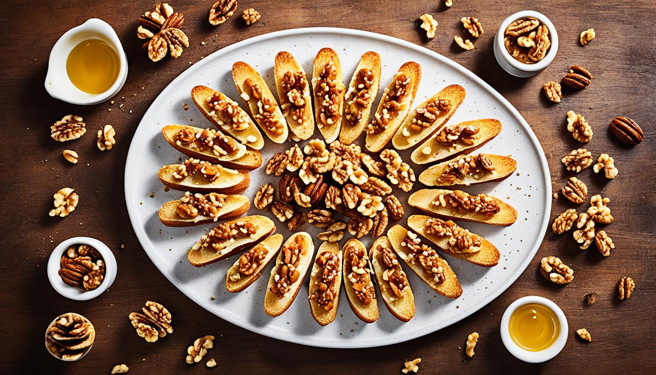 Fig and Brie Crostini with Honey Walnut Topping